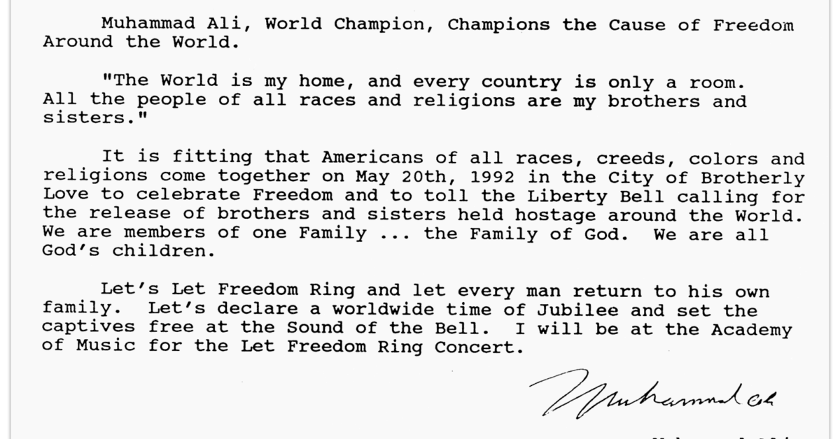Muhammad Ali Saved By The Bell – Muhammad Ali Proclamation letter